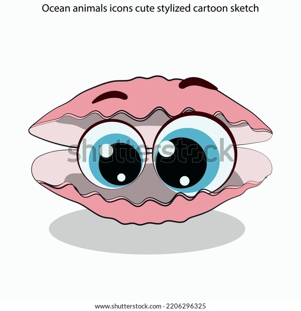 Ocean Animals Icons Cute Stylized Cartoon Stock Vector (Royalty Free ...