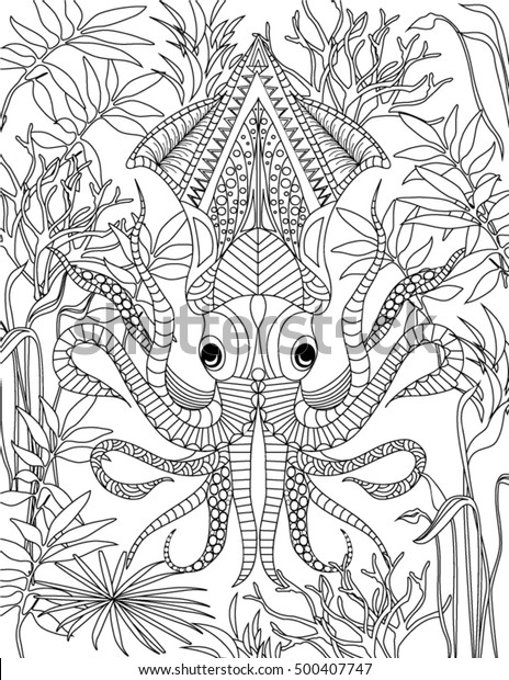 Ocean Coloring Page Octopus : image vectorielle de stock (libre de ...