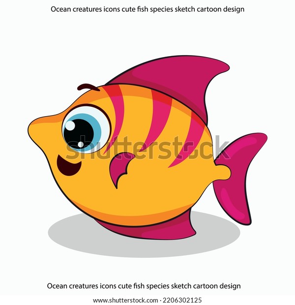 Ocean Creatures Icons Cute Fish Species Stock Vector (Royalty Free ...