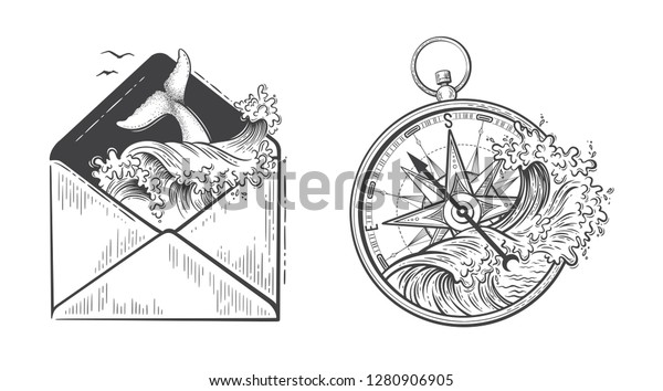 Ocean Graphic Vector Illustration Compass Waves Stock Vector (Royalty ...
