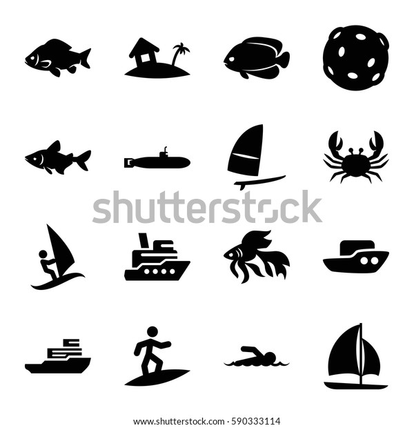 Ocean Icons Set Set 16 Ocean Stock Vector (Royalty Free) 590333114
