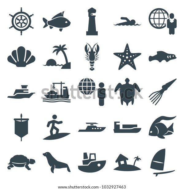 Ocean Icons Set 25 Editable Filled Stock Vector (Royalty Free ...