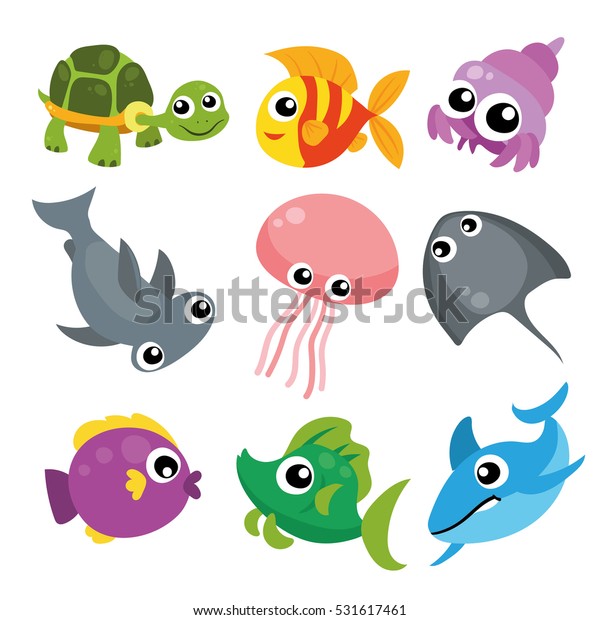 Ocean Life Character Design Stock Vector (Royalty Free) 531617461 ...