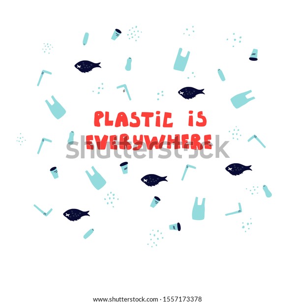 Ocean Plastic Pollution Concept Cute Cartoon : image vectorielle de ...