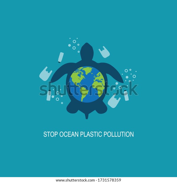 Ocean Plastic Pollution Ecological Poster Turtles Stock Vector (Royalty ...