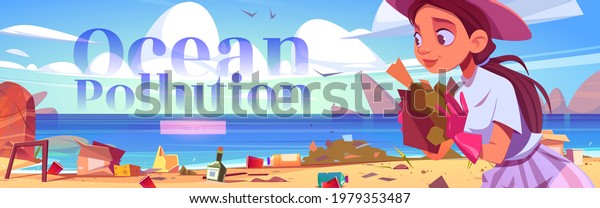 Ocean Pollution Cartoon Web Banner Woman Stock Vector (Royalty Free ...