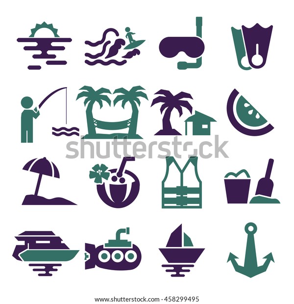 Ocean Sea Beach Icon Set : image vectorielle de stock (libre de droits ...