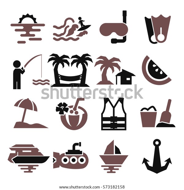 Ocean Sea Beach Icon Set Stock Vector (Royalty Free) 573182158 ...