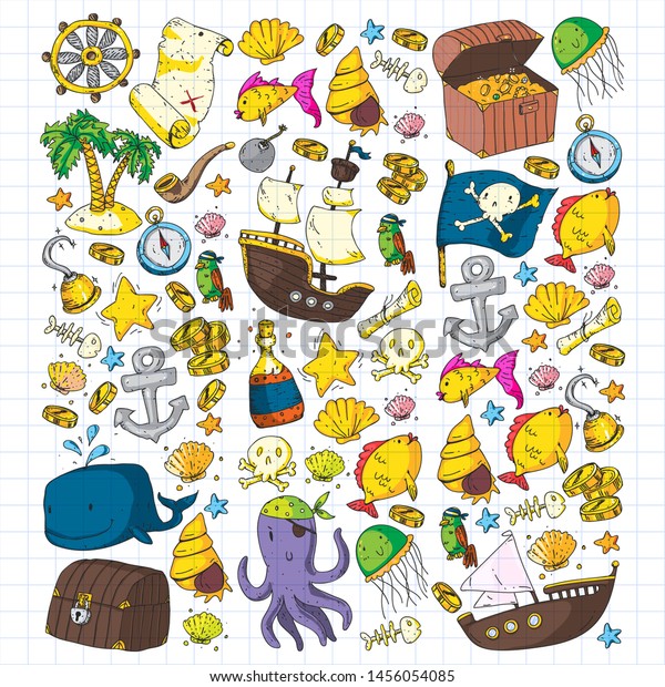Ocean Sea Children Pattern Boys Pirate Stock Vector (Royalty Free ...