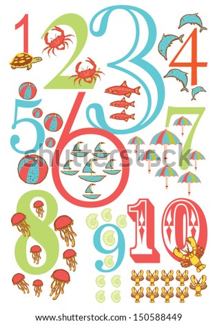Ocean Theme Numbers Poster Kids Vector Stock Vector (Royalty Free ...