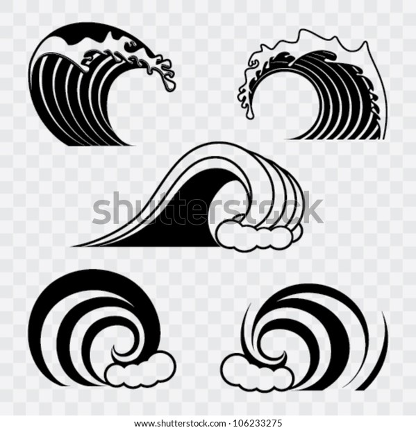 Ocean Wave Contour Set Transparent Version: เวกเตอร์สต็อก (ปลอดค่า ...