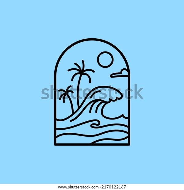 Ocean Wave Palm Tree Tropical Island Stock Vector (Royalty Free ...
