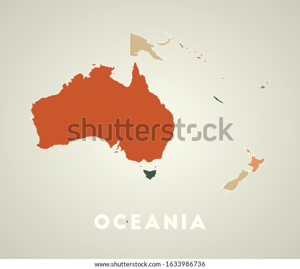 Oceania Poster Retro Style Map Continent Stock Vector (Royalty Free ...