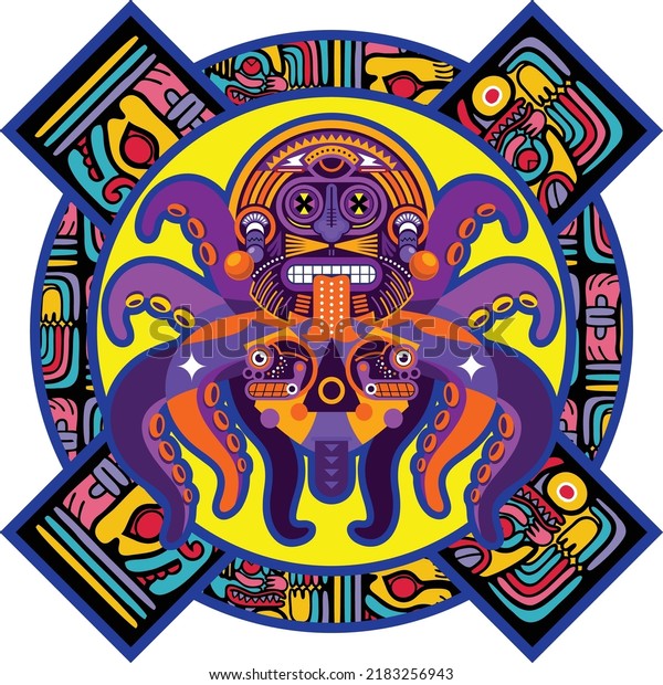 Octopus Cartoon Vector Design Aztec Ornament Stock Vector (Royalty Free ...