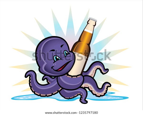 Octopus Drinking Beer Beach Spring Break Stock Vector (Royalty Free ...