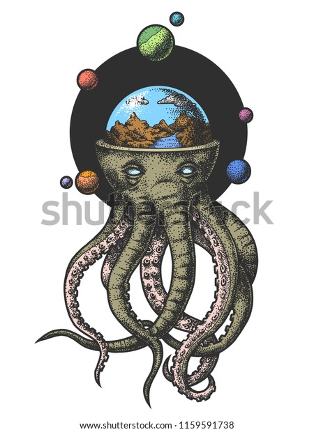Octopus Globe Tattoo Dot Work Pointillisme Stock Vector (Royalty Free ...