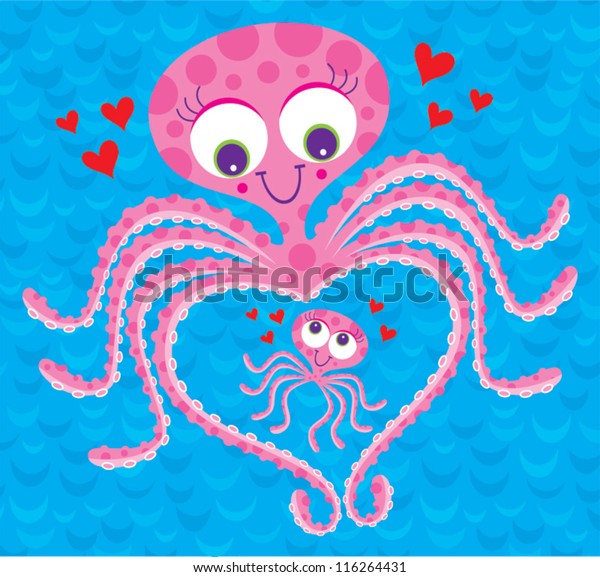 Octopus Mom Stock Vector (Royalty Free) 116264431