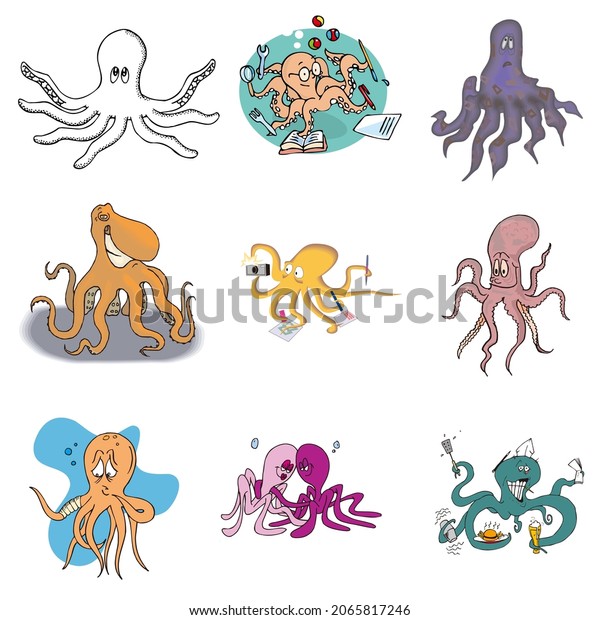 Octopus Retro Style Vector Cartoon Illustration Stock Vector (Royalty ...
