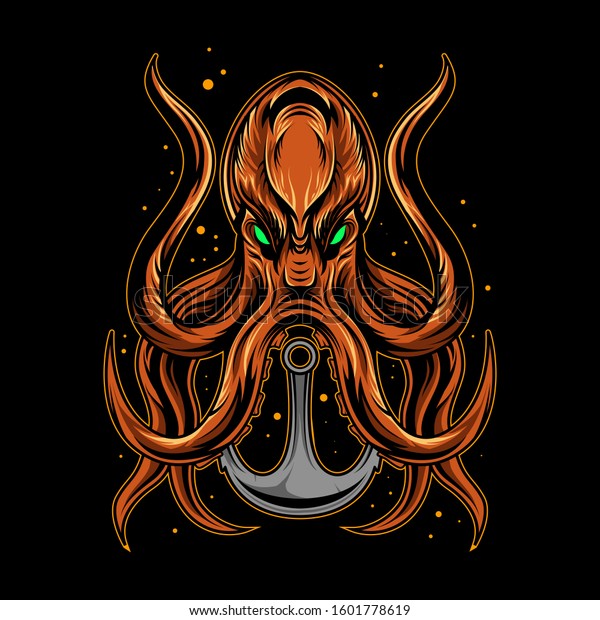 Octopus Vector Illustration On Dark Background Stock Vector (Royalty ...