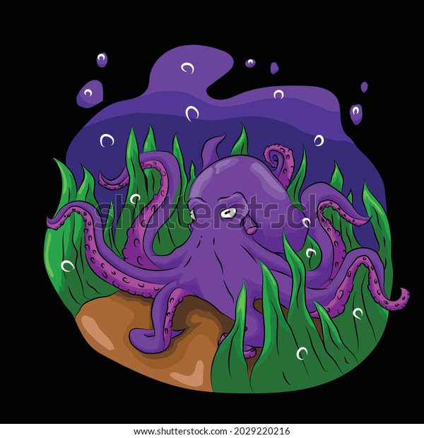 Octopus Walking Among Seaweed Deep Sea Stock Vector Royalty Free 2029220216 Shutterstock