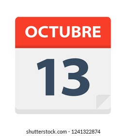 Octubre 13 Calendar Icon October 13 Stock Vector (royalty Free