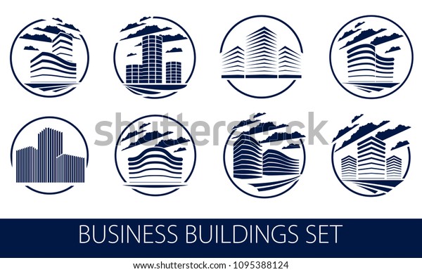 Office Building Round Shape Icons Logos Stock Vector (Royalty Free ...