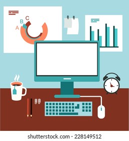 Office Desk Computer Graphics Illustration Stock Vector (Royalty Free ...