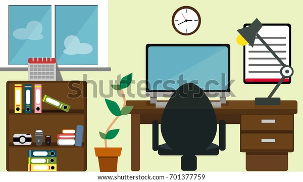 Office Desk Workstation Flash Design เวกเตอร์สต็อก (ปลอดค่าลิขสิทธิ์ ...