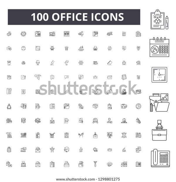 Office Editable Line Icons 100 Vector Stock Vector (Royalty Free ...