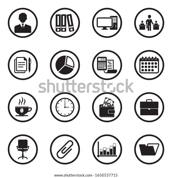 Office Icons Black Flat Design Circle Stock Vector (Royalty Free ...
