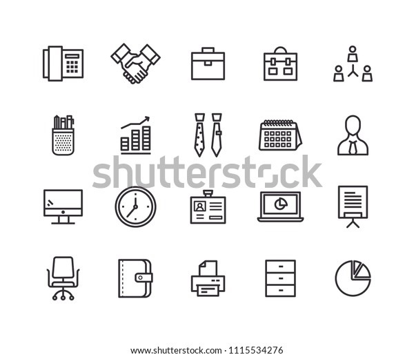 Office Icons White Background Simple Line Stock Vector (Royalty Free ...