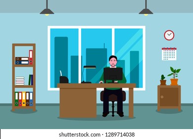 Office Place Background Working Human Icon Stok İllüstrasyon 1518400712 ...