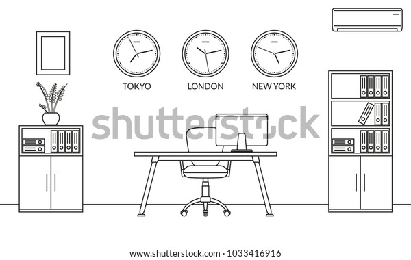 Office Interior Design Outline Sketch Line Stock Vector (Royalty Free ...