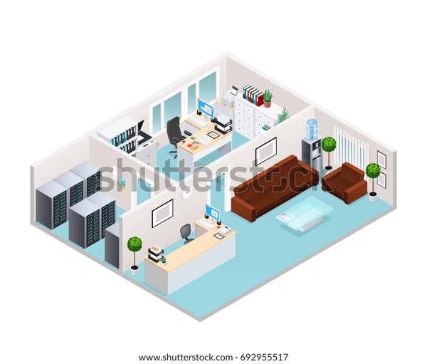 Office Interior Isometric Design Including Waiting Stock Vector ...