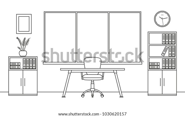 Office Interior Outline Sketch Modern Business Stock Vector (Royalty ...