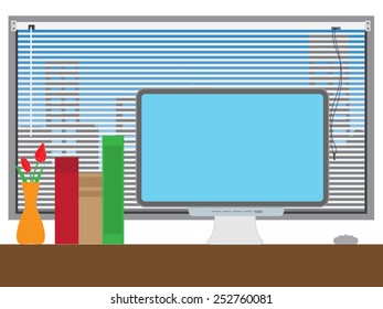 Office Interior Over Desk View Stock Vector (Royalty Free) 252760081 ...