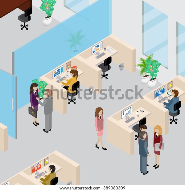 Office Interior People 3d Isometric Conceptvector Stock Vector (Royalty ...