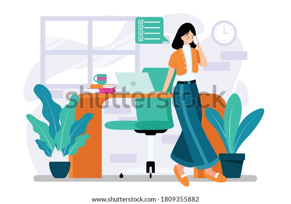 Office Lady Calling Office Flat Art Stock Vector (Royalty Free) 1809355882