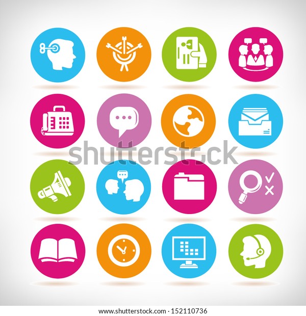 Office Management Icons Set Round Button Stock Vector (Royalty Free ...