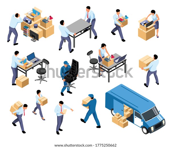 Office Relocation Isometric Set Moving Company Stock Vector (Royalty ...
