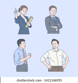 Office Staff Various Poses Hand Drawn Stock Vector (Royalty Free ...