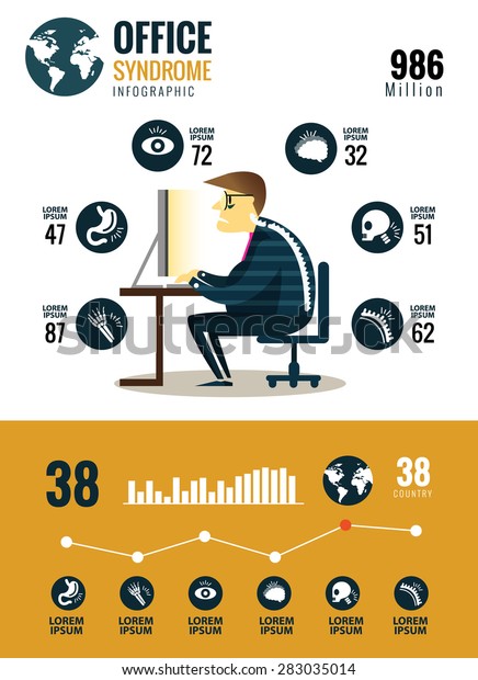 Office Syndrome Infographics Flat Character Icons: vetor stock (livre ...