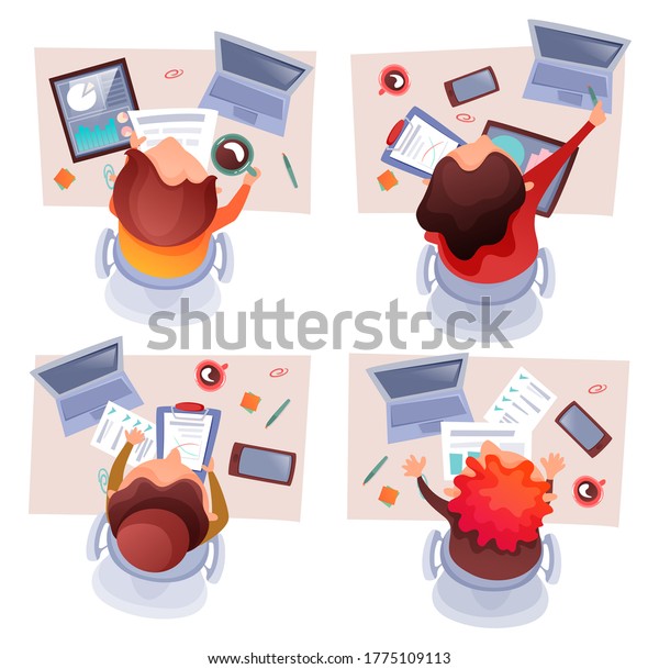 Office Table Topview Illustration Man Work Stock Vector (Royalty Free ...