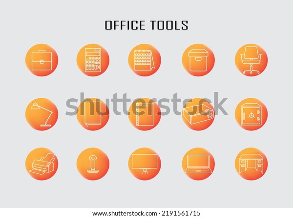 Office Tools Set Icon White Stroke Stock Vector (Royalty Free ...