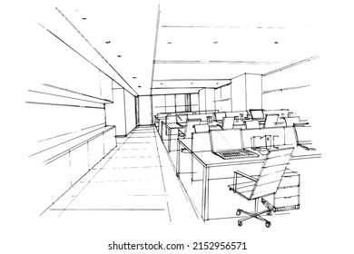 Office Work Area Sketch Drawingmodern Designvector2d Stock Vector ...