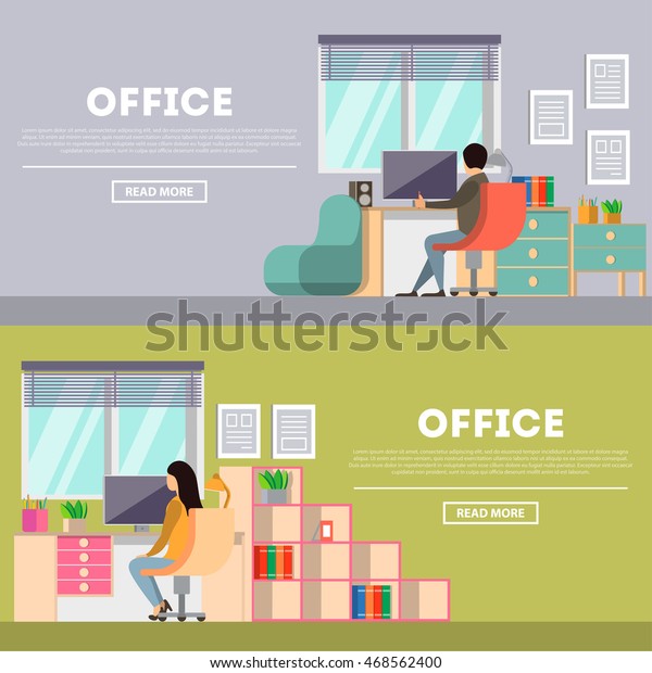 Office Work Banners Set Man Woman Stock Vector (Royalty Free) 468562400 ...