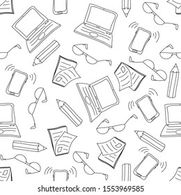 Office Work Simple Drawings Seamless Pattern Stock Vector (Royalty Free ...