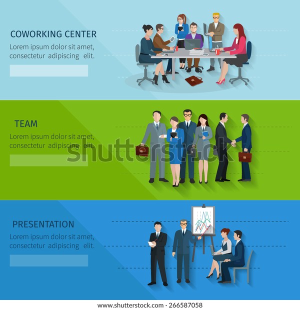 Office Worker Horizontal Banner Set Coworking Stock Vector (Royalty ...
