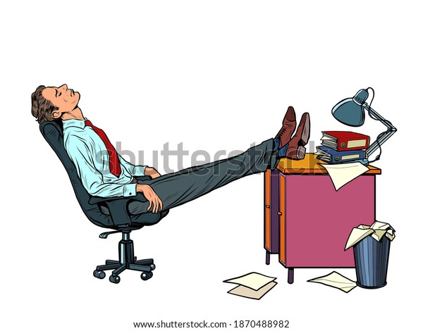 Office worker Manager resting in a work chair. Fatigue. Pop art retro ...