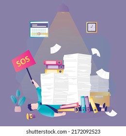 Office Worker Swamped Paperwork Overworked Businessman Stock Vector ...